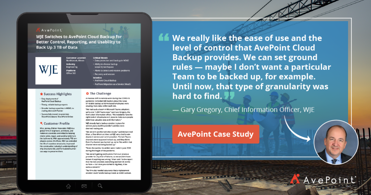 WJE Switches to AvePoint Cloud Backup for Better Control, Reporting ...
